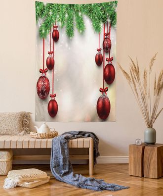 Abakuhaus Weihnachten Wandteppich und Tagesdecke, Red Ball Ribbons, aus Weiches Mikrofaser Stoff Schmutz abweichender Digitaldruck, 110 x 150 cm, Grün und Rot