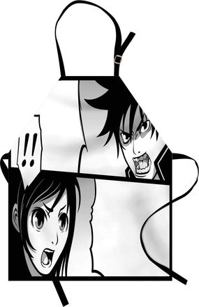 Abakuhaus Anime Kochschürze, Japanische Comics Streifen mit Jungen und Mädchen Kampf Szene Manga Bild Cartoon Print, Farbfest Höhenverstellbar Waschbar Klarer D
