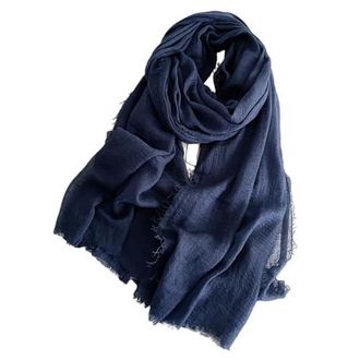 Generic &Eacute;charpe unisexe douce froiss&eacute;e avec bords frang&eacute;s, &eacute;charpe tendance en lin m&eacute;lang&eacute;, lin, ch&acirc;le, voyage, noir fonc&eacute;, taille unique
