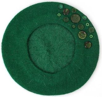 Generic B&eacute;rets en laine &agrave; faire soi-m&ecirc;me, avec boutons et perles, for femmes &eacute;l&eacute;gantes chaudes, for lhiver Pour lautomne et lhiver(Green)