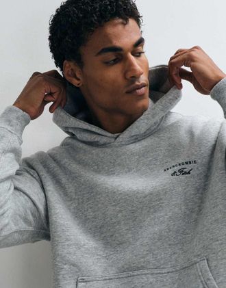 Abercrombie & Fitch Oversize-Kapuzenpullover mit Script-Logo in Grau