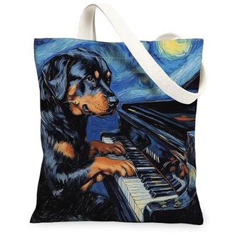 Generic Rottweilers Sac fourre-tout en toile r&eacute;utilisable pour faire du shopping Motif piano &eacute;toil&eacute; nuit 33 x 38 cm