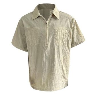 Generico T-shirt pour homme, coupe ample avec col en grandes tailles, v&ecirc;tement de travail l&eacute;ger et respirant, beige, XXXL