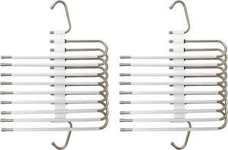 Relaxdays Mehrfach Hosenbügel, 2er Set, Hosenhalter 9-Fach, rutschfest, platzsparende Multibügel, Metall, Silber/weiß