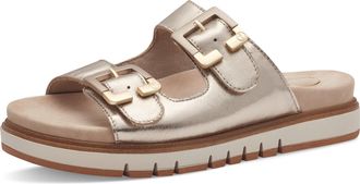 Tamaris Comfort Damen Pantoletten aus Leder mit Schnallen, Gold (Lt Gold), 38 EU