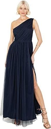 Anaya with Love Womens Ladies Maxi One Cold Shoulder Dress with Slit Split Sleeveless Prom Wedding Guest Bridesmaid Ball Evening Gown Robe, Navy Blue, 36 Femme