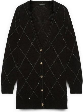 Fiorella Rubino Femme, Pulls, Noir, Taille: 44 FR Gilet Tricot&eacute; avec Motif Losanges et Sequins