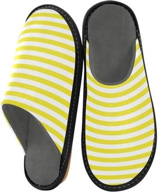 HMZXZ Pantoufles dintérieur à rayures jaunes et blanches pour homme et femme, multicolore, 44/46 EU