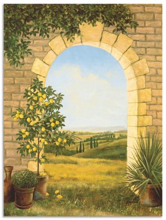 Artland ARTland Wanddeko Wandbild Alu für Innen & Outdoor Metall Bild 60x80 cm Fensterblick Toskana Landschaft Natur Malerei Torbogen Aussicht T4AK