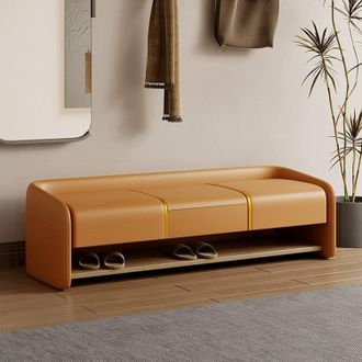 Generic Schuhaufbewahrungsbank, 2-stöckiges Schuhregal Mit Weichem Kissen - Klappbare Eingangsbank for Zuhause, Wohnung Oder Einkaufszentrum (Orange, Grau, We