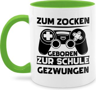 Shirtracer Tasse Tassen 325ml - Statement Sprüche - Zum zocken geboren zur Schule gezwungen - 325 ml - Hellgrün - gamertasse spruchtasse sarkasmus game kaffetass