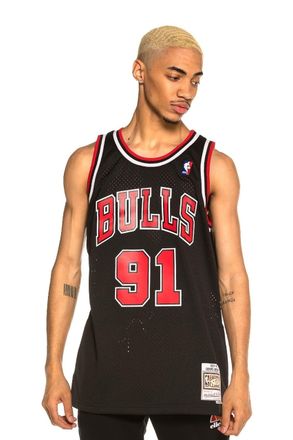 Mitchell & Ness Herren Chicago Bulls Bluse, D. Rodman 91, Black, S EU