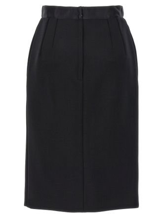 Dolce & Gabbana Stretch Wool with Satin Waist Pencil Skirt - Black