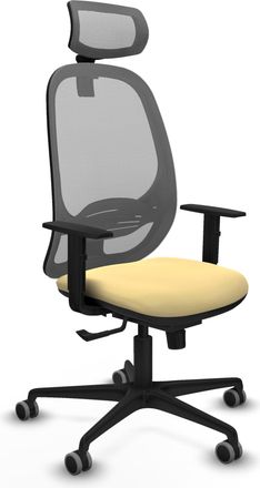 Piqueras y Crespo B&uuml;rostuhl mit 1D-Armlehnen, h&ouml;henverstellbare Lendenwirbelst&uuml;tze und Kopfteil, h&ouml;henverstellbar und neigbar, Grau/Cremefarben