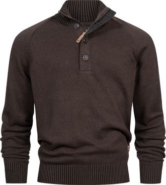 Indicode Herren INRajas Strickpullover aus Baumwolle mit Stehkragen | Herrenpullover Feinstrickpullover f&uuml;r M&auml;nner Dk. Brown Mix, XL