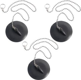 Com-Four 3X Abflussstopfen aus Gummi - Abflussstöpsel mit Kette aus Edelstahl - für Standardabflüsse