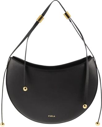 Furla Hobo Bags - Saddle-Shape Calfskin Moonstone Shoulder Bag - Gr. unisize - in Schwarz - f&uuml;r Damen