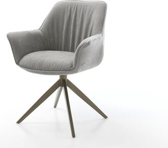 DELIFE Drehstuhl Keila-Flex mit Armlehnen Strukturstoff Soft Grau Kreuzgestell breit Effektfinish Titan 360° drehbar Wippfunktion, Esszimmerstühle
