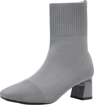 Generic Bottines courtes en tricot extensible pour femme - &Eacute;l&eacute;gantes - Couleur unie - Talon &eacute;pais - Respirantes - Classiques et confortables - Pour le travail