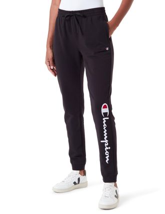 Champion Damen Legacy Icons W-Light Stretch Terry Script Logo Rib Cuff Trainingshose, Schwarz, S