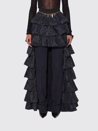 Elisabetta Franchi Jupe longue asym&eacute;trique en taffetas avec volants et ceinture bijou