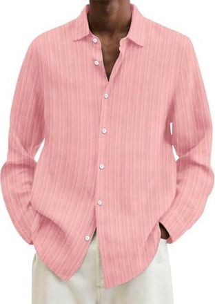 Generic Chemises daffaires pour homme, chemise habill&eacute;e &agrave; col &agrave; revers, chemises &agrave; manches longues, couleur unie, chemise ray&eacute;e verticale, coupe ample, haut f