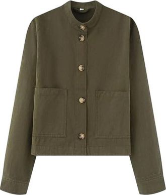 Generic Veste courte en jean &agrave; manches longues pour femme - V&ecirc;tement dext&eacute;rieur tendance pour lautomne et lhiver, vert militaire, XS