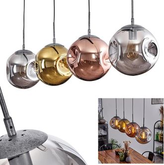 HOFSTEIN H&auml;ngeleuchte Cabreiro, H&auml;ngelampe aus Metall/Glas in Anthrazit/Silber/Kupfer/Gold, Leuchte 4-flammig im Vintage/Retro Design mit Schirmen aus Glas (&Oslash; 