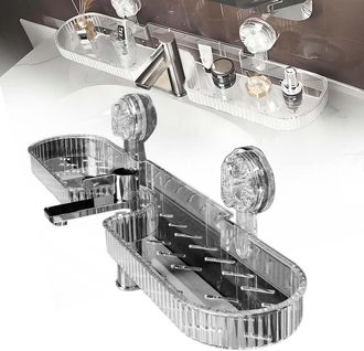 Generic Waschbeckenablage mit Saugnapf, bohrfreies Badezimmerregal mit Abfluss, platzsparender Wandkorb Ablage über dem Waschbecken für die Küche(Black)