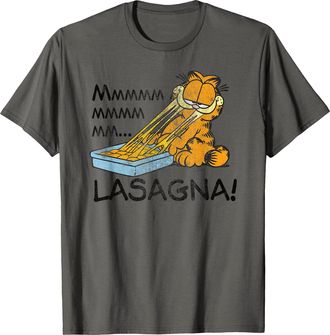 Garfield T-Shirt Mmm Lasagne, Herren, Cartoon-Fans, Katzenliebhaber, Halbarm, T-Shirt, Grau, S