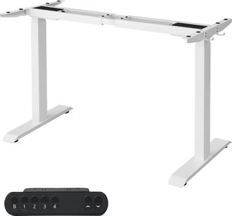 Songmics Höhenverstellbarer Schreibtisch elektrisch, Schreibtischständer, Doppelmotor, mit Haken, stufenlos verstellbar, Memoryfunktion, Stahl, weiß LSD019W01V