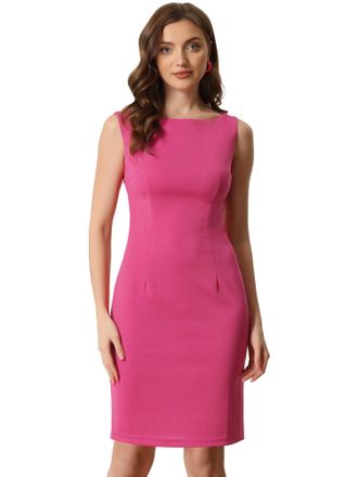 Allegra K Damen Freizeitkleider Armellos U-Boot Ausschnitt L&auml;ssig Elegant B&uuml;ro Etuikleid Rosa 3XL