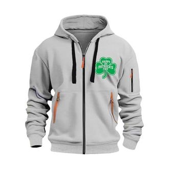 Generic DENGJIAMY Sweat &agrave; capuche zipp&eacute; pour homme Motif tr&egrave;fle porte-bonheur &agrave; manches longues avec poche zipp&eacute;e, gris, 4XL