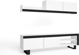 Skraut Home Skraut Home - Salon IDEM - Ensemble de Meubles - Unité Murale - Meuble bas TV - Salle á manger, Ensemble de séjour couleur Blanc/Noir - Rangement
