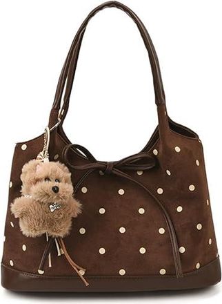 Generic Sac &agrave; main &agrave; bandouli&egrave;re simple en daim synth&eacute;tique imprim&eacute; &agrave; pois pour femme et fille, sac &agrave; bandouli&egrave;re tendance pour voyage, shopping, travail, usa