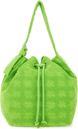 Tory Burch Womens Oversized T Monogram Bucket Bag Green Cotton Handbags Hand