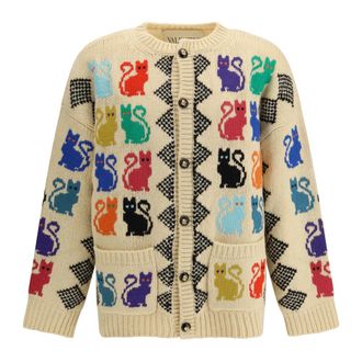 Valentino Wollstrickjacke mit Le Chat de la Maison Jacquard-Motiv - - Knitwear - Herren - Mehrfarbig - M