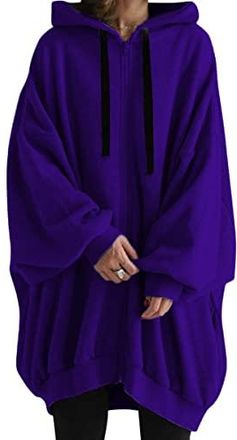 Minetom Sweat à Capuche Femme Casual Zippé Hoodies Sweatshirt Pulls Oversize Manches Longues Manteau Long Veste Violet XXL