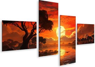 Islandburner Bild auf Leinwand Unglaublich schöner Sonnenuntergang in der Savanne mit Wildtieren und Pflanzen Bilder Wandbilder Poster