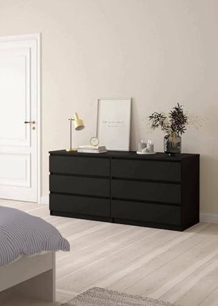 Dmora Kommode Giselle, Wohnzimmerbuffet, Wohnzimmer-Sideboard, Moderne K&uuml;chen-Speisekammer, 154x50 h70 cm, Schwarz