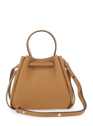 Tory Burch Womens Bucket Bag Romy Grained Beige Leather Cow Handbags Hand