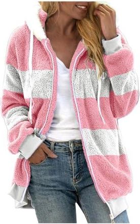 Generic Veste pelucheuse sherpa confortable pour femme - À capuche - Poche zippée - Vêtement dextérieur pelucheux pour lhiver - Vie quotidienne - Cadeau de No