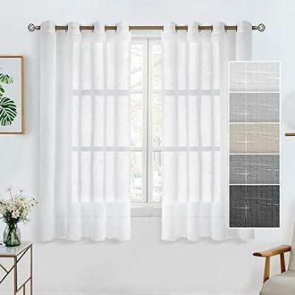 BGment Leinenoptik Weiß Gardinen 137 cm Länge 2 Paneele Set Ösen Sichtschutz Lichtfilternde Fenstervorhänge für Wohnzimmer Schlafzimmer(137 x 140 cm,Weiß, 2 