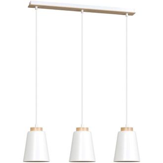 Licht-Erlebnisse Lustre suspension dint&eacute;rieur ROGER blanc au design scandinave en bois &agrave; 3 lumi&egrave;res 3xE27 - Blanc