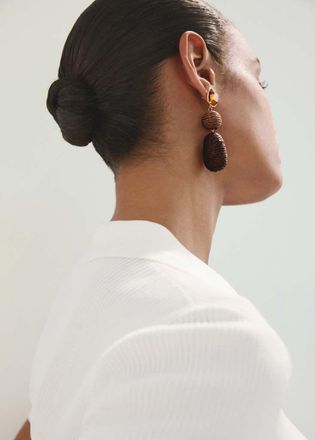 Mango Boucles doreilles pendantes fibre naturelle marron - Femme - Taille unique - MANGO