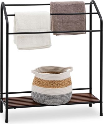 IDIMEX Handtuchhalter Leandro schwarz - freistehender Handtuchst&auml;nder mit Ablage, platzsparender Badetuchhalter mit 3 Stangen hochwertig modern