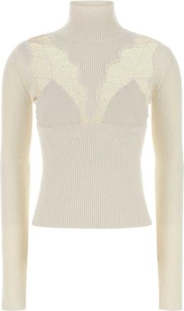 Blumarine Femme, Pulls, Blanc, Taille: 42 FR Pull &agrave; col roul&eacute;