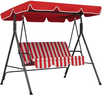 OUTSUNNY Balancelle de jardin 3 places toit inclinaison r&eacute;glable coussins assise et dossier 1,72L x 1,1l x 1,52H m acier noir polyester rouge et blanc