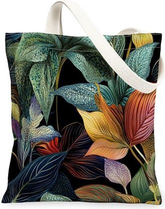 Generic Sac fourre-tout en toile de printemps Hosta pour faire du shopping, 33 x 38,1 cm, motif floral r&eacute;tro vintage r&eacute;utilisable, sac d&eacute;picerie pour femme, e