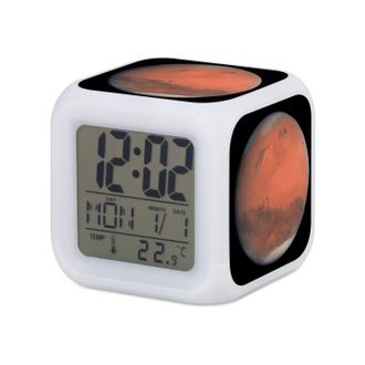 Fabulous Wecker W&uuml;rfel beleuchtet Wei&szlig; - Planete Mars Astronomie Weltraum Stern - 7,8 x 7,8 x 7,8 cm - Retro Beleuchtung Mehrfarbig LED